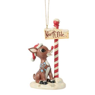 Enesco Rudolph Traditions by Jim Shore Rudolph Standing by North Pole Schild zum Aufh&auml;ngen, 10,9 cm, Mehrfarbig