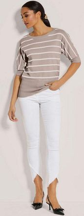 Madeleine Strickpullover Ringelpullover im maritimen Look Halbarmshirt mit markantem Rippenbund und U-Boot-Ausschnitt