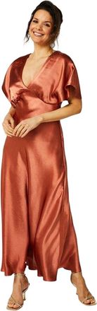 Biba Maxikleid f&uuml;r Damen, Satin, Anliegend, Engels&auml;rmel (Rostfarben)