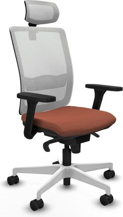 Piqueras y Crespo Schreibtisch mit Haches-Rollen mit 3D-Armen, h&ouml;henverstellbare Lendenwirbelst&uuml;tze und h&ouml;henverstellbares Kopfteil, Wei&szlig;/Braun
