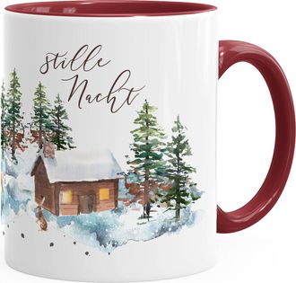 Autiga Weihnachts-TASE Stille Nacht Weihnachten Winter Schnee Silent Night Christmas Kaffeetasse Teetasse Keramiktasse Bordeauxrot Unisize