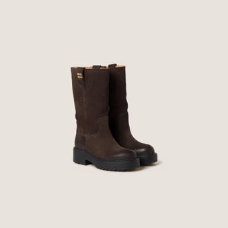 Miu Miu Chunky-Sole Suede Ankle Boot - Brown