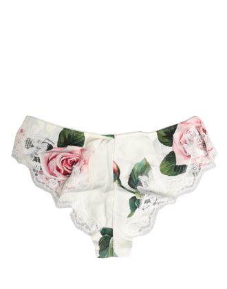 Dolce & Gabbana Silk Floral Lace Trim Brief - White