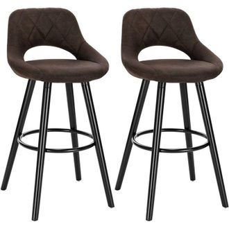 Woltu Barhocker 2er Set Barstuhl Bistrohocker Tresenhocker mit Lehne und Fu&szlig;st&uuml;tze Design Stuhl Holz Stoffbezug Dunkelbraun - Woltu