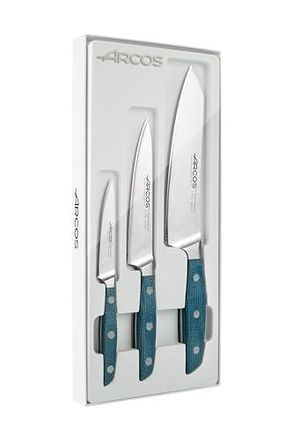 Arcos K&uuml;chenmesser-Set aus Geschmiedetem Edelstahl, 3-teilig - Beeindruckende Pr&auml;zision bei jedem Schnitt - Griff aus Micarta, Ideal f&uuml;r die K&uuml;che - Blau, S