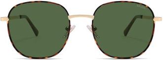 Sojos SJ1137 Lunettes de soleil rondes rectangulaires avec verres miroir et monture en m&eacute;tal, Cadre tortue/lentille verte, s