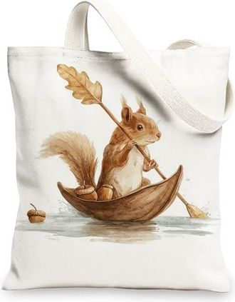 Generic Sacs fourre-tout fantaisistes en toile avec motif décureuil vintage, réutilisables, légers et lavables avec bandoulière pour voyage, plage, pique-niqu