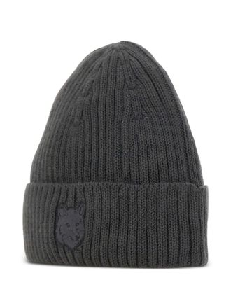 Maison Kitsuné bonnet côtelé à patch renard - Gris