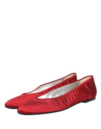 Dolce & Gabbana Womens Red Satin Fabric Ballet Slip On Flats Shoes