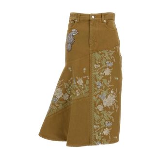 Erdem Femme, Jupes, Brun, Taille: 36 FR Denim Embroidered Midi Skirt