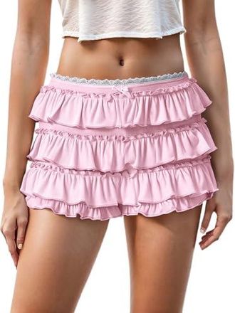 Generic Short bloomer &agrave; volants pour femme, mini noeud en dentelle mignonne, pour sortir, concert, festival, robe d&eacute;t&eacute;, robe ample, style boh&egrave;me, plage, vacan