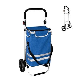 Relaxdays Einkaufstrolley, 2 gro&szlig;e R&auml;der, K&uuml;hlfach, abnehmbare Tasche, 45 l, bis 35 kg, Einkaufswagen klappbar, blau