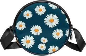Generic Sac &agrave; bandouli&egrave;re rond pour femme, marguerites, petit sac &agrave; bandouli&egrave;re avec fermeture &eacute;clair, bretelles r&eacute;glables, sac &agrave; main rond d&eacute;contract&eacute; pour f