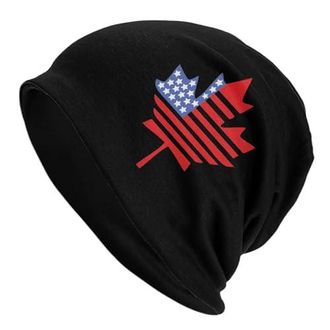 Generic Femme Homme Bonnets Tricot&eacute; Drapeau Canado-Am&eacute;ricain Bonnet dhiver Chaud Bonnets De Ski Classique Hiver Chapeaux pour Patinage Course Hiver