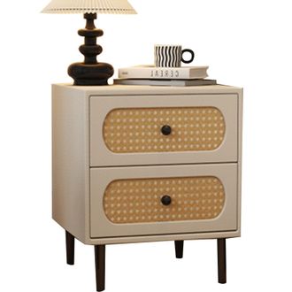 Generic Massivholz-Nachttisch for das Schlafzimmer mit Zwei Aufbewahrungsschubladen aus Korbgeflecht, geeignet for Schlafzimmer und Wohnzimmer, im Landhaussti