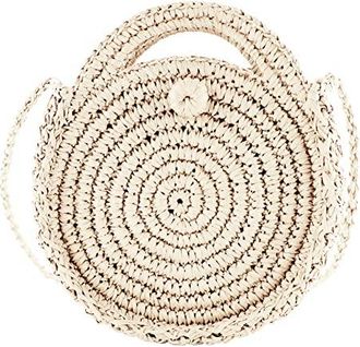 Generic Sacs ronds tissés à poignée supérieure pour femmes, sacoches dété mode élégantes vacances, sac à main de plage fait à la main (blanc)