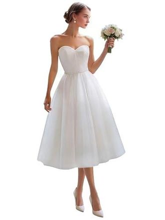 Generic Robe de mari&eacute;e en tulle sans bretelles pour mari&eacute;e simple A Line Sweetheart Homecoming Dresses Corset Robe de cocktail formelle, ivoire, 54 Grande tai