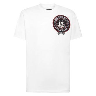 Philipp Plein Homme, Tops, Blanc, Taille: M T-shirt en jersey Ras du cou Money Mouse