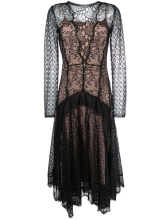 Alberta Ferretti robe en dentelle fleurie &agrave; coupe mi-longue - Noir