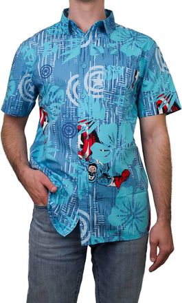 MARVEL Herren Shirt Hemd mit Button-Down-Kragen, Blau/Aqua Cap Island, L