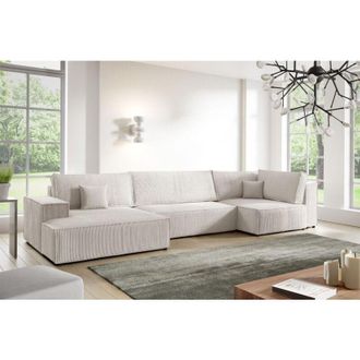 Fun M&ouml;bel Wohnlandschaft Schlafsofa corunia Stoff Poso Altwei&szlig; Ottomane Links