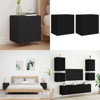 vidaXL Meubles TV muraux 2 pcs noir 40,5x30x40 cm bois ding&eacute;nierie - Meuble Tv Mural - Meuble Tv Suspendu - &Eacute;tag&egrave;re Murale - Rangement Mural - Design Mural