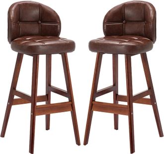 Generic Vintage-Barhocker mit PU-Lederpolsterung und Holzbeinen, R&uuml;ckenlehnenhocker f&uuml;r K&uuml;chentheke, Esszimmer, Couchtisch