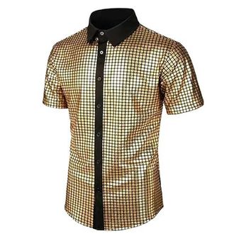 Generic Chemise Homme Paillette- Chemise &agrave; Manches Courtes &agrave; Paillettes pour Les F&ecirc;Tes Les Spectacles Et Les &eacute;V&eacute;Nements Festifs Chic
