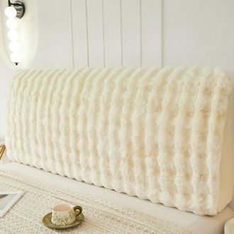 Generic Flauschiger Kaninchenfellbezug Bettkopfteil Bezug f&uuml;r Queen und King komplett aus Pl&uuml;sch staubdicht elastisch Kopfteil Bezug dehnbar gepolstert Schutz