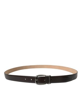 Dolce & Gabbana Mens Dark Brown Leather Silver Metal Buckle Belt