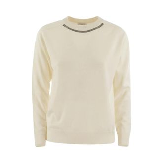 Brunello Cucinelli Femme, Pulls, Beige, Taille: 42 FR Pull Ras du Cou en Cachemire