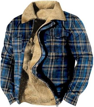 Generic Veste a Carreaux Homme Polaire avec Poches Chemise Flanelle Chaud Hiver Veste à Carreaux à Capuche pour Hommes Surchemise Epais doublée en Sherpa