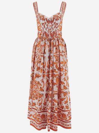 Dolce & Gabbana Womens Dress Cotton Poplin Majolica Print Multicolour