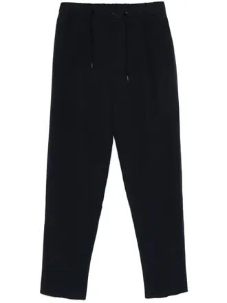 Giorgio Armani pantalon en lin &agrave; d&eacute;tails de plis - Bleu