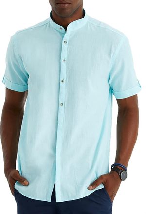 LEIF NELSON Leinenhemd Herren Sommer Kurzarm Mint/Henley Hemd f&uuml;r Freizeit und Business/Gemischt aus Leinen und Baumwolle/Regular Fit Gr&ouml;&szlig;e S