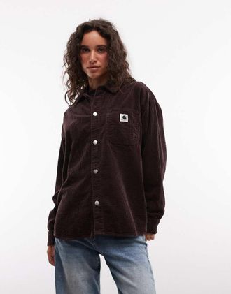 Carhartt Work in Progress Bekka chemise en velours c&ocirc;tel&eacute; &agrave; manches longues en marron fonc&eacute;