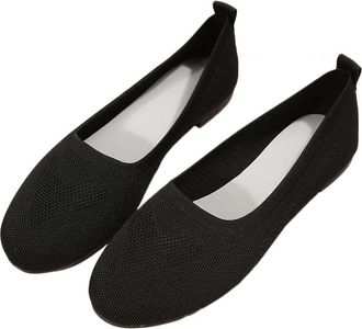 Onsoyours Damen Ballerina Flache Schuhe Zum Kleid Atmungsaktive Maschenware Schuhe Runde Zehe Slip On Ballerina Bequem Weich A Schwarz 44 EU