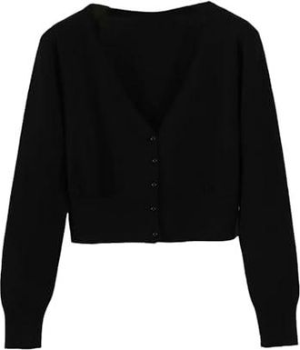 Generic Femmes Col V Tricot&eacute; Pulls Tricot Noir Crochet Top Court Printemps Cardigan Rose Manteau, Noir/blanc, XS