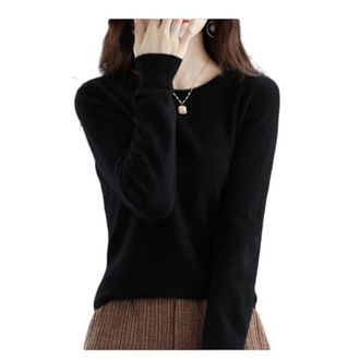 Generic Nouveaux pulls en cachemire pour femmes, manches longues, col montant, pull en laine pour lautomne et lhiver, pull en tricot doux et l&eacute;ger, Noir, XXL