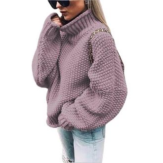 Generic Pull surdimensionn&eacute; &agrave; col roul&eacute; en grosse maille torsad&eacute;e pour femme, violet, 3XL