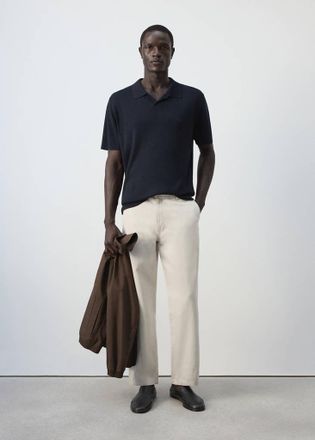 Mango Polo m&eacute;lange coton maille fine bleu marine - Homme - XXL - MANGO MAN