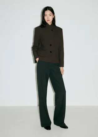 Mango Veste pied-de-poule &agrave; col montant marron - Femme - XXS - MANGO
