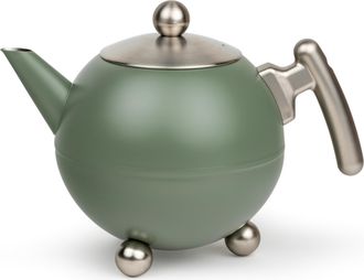 Bredemeijer große Kugelkanne 1.2 Liter - armee-grüne Teekanne aus doppelwandigem Edelstahl - für längeren, warmen Teegenuss