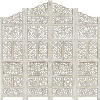 Les Tendances Cloison de séparation 4 panneaux Blanc 160x165 Bois manguier 2