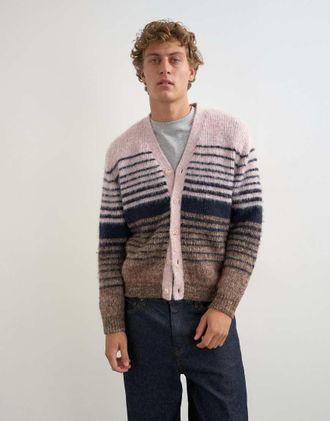 Topman Strick-Cardigan in Regular Fit mit Streifen und Farbverlauf in Pink-Rosa