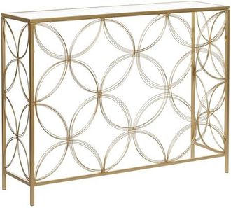 Deco 79 Konsolentisch aus Metall mit geometrischem, offenem Vierpassrahmen und Glasplatte, 42 x 12 x 32, Gold