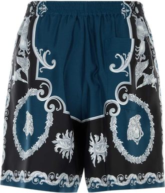 Versace Barocco-Print Silk Bermuda Short - Blue