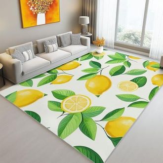 Generic Multicolore Lavable en Machine Tapis Salon Style d&eacute;coratif Citron Feuilles, 160 x 230 cm Doux Tapis de Sol Pelucheux Dessous Antid&eacute;rapant, Entree Inte