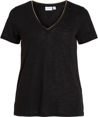 Vila Vila Vinoel Lurex S/S Top-Noos T-Shirt pour Femme, Noir, S