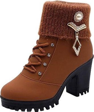 E.SSUE Bottines femme Talon larges et plates confortables &agrave; tige courte en simili cuir imperm&eacute;ables bottines dext&eacute;rieur dhiver chaussures dautomne bottes cou